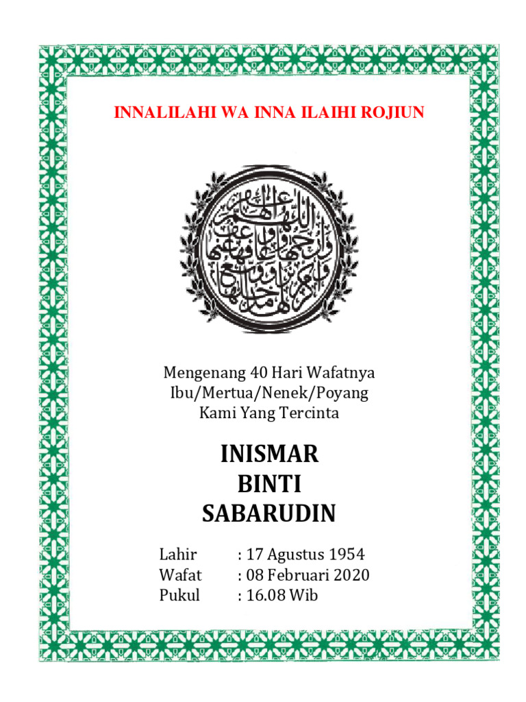 Mengenang 40 Hari Inismar Binti Sabarudin | PDF