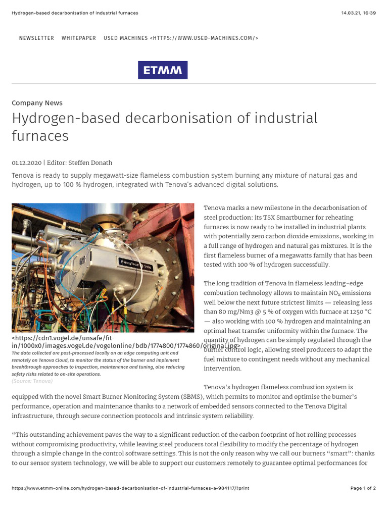Hydrogen Decarbonisation for Furnaces | PDF | Climate Change Mitigation ...