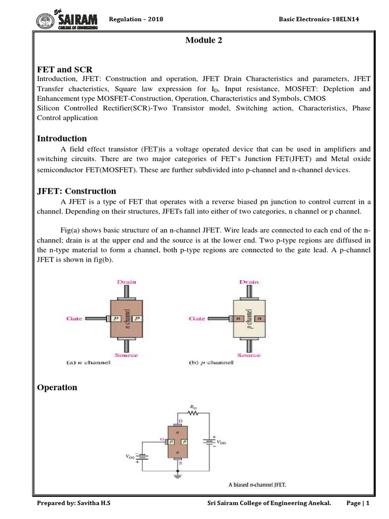 Regulation - 2018 Basic Electronics-18ELN14 | PDF | Field Effect Transistor | Mosfet