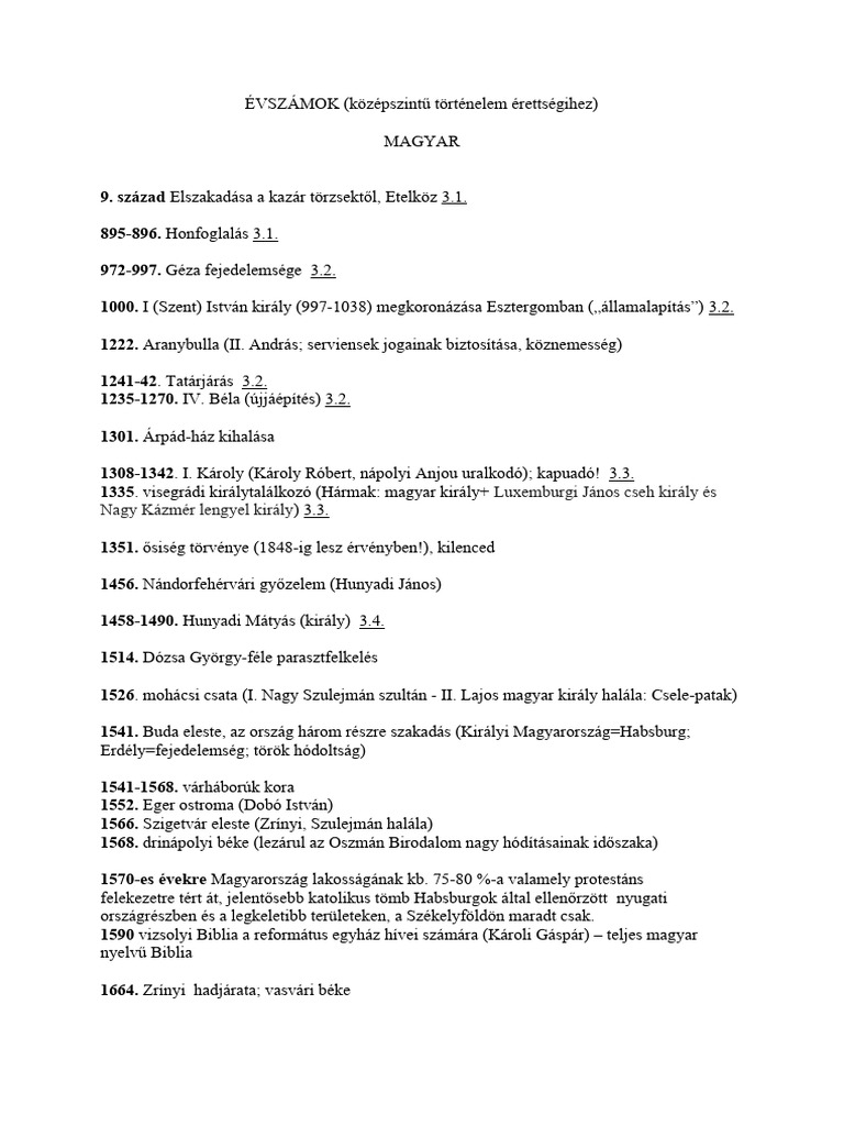 ÉVSZÁMOK Magyar | PDF