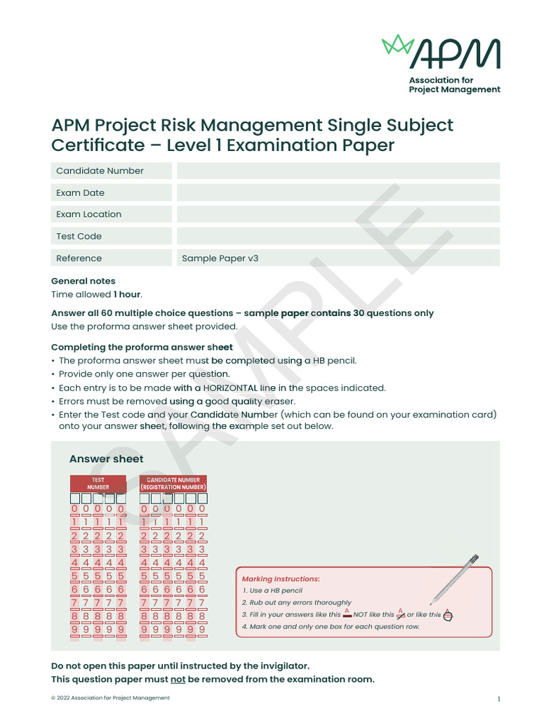 apm-risk-certificate-level-1-sample-paper | PDF | Risk | Risk Management