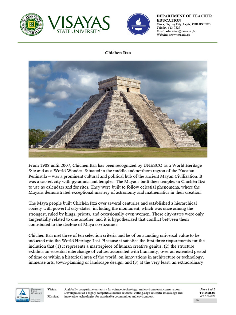 Chichen Itza | PDF | Maya Civilization | World Heritage Site