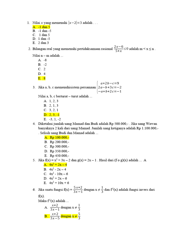 Soal Um Matematika Wajib New | PDF
