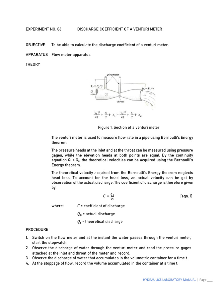 Venturi Meter Discharge Coefficient | PDF | Technology & Engineering