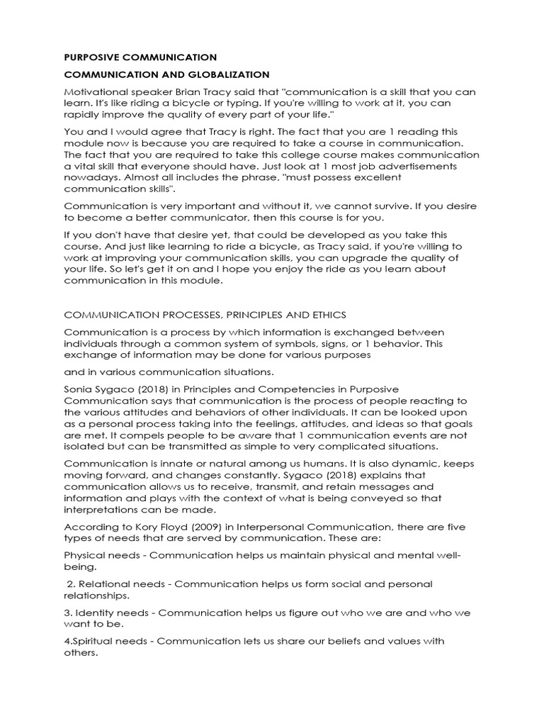 Modules Purposive Comm | PDF | Communication | Nonverbal Communication
