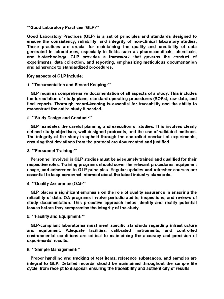 Good Laboratory Practices Pdf Quality Assurance Regulatory Compliance