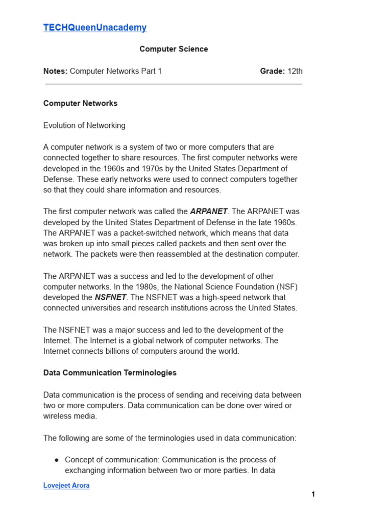 Computer Networks Notes - Part 1 | PDF