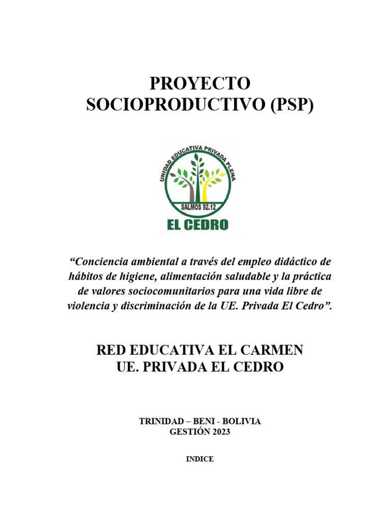Proyecto Socioproductivo Cedro - 2023 | PDF | Plan de estudios | Residuos