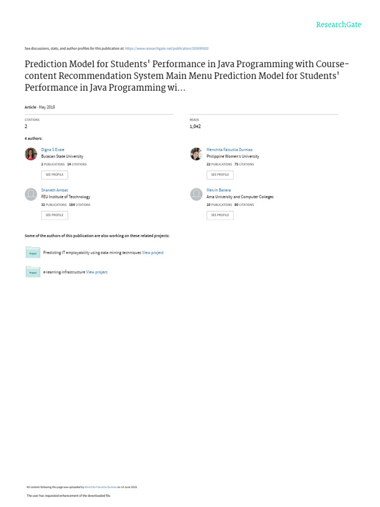 Prediction Model For Students Performance in Java | PDF | Statistical Classification | Data Mining
