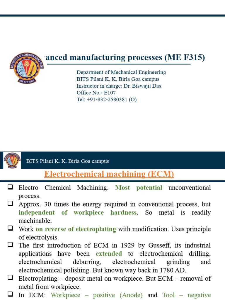 Lecture 24 - ECM | PDF | Electrochemistry | Ion