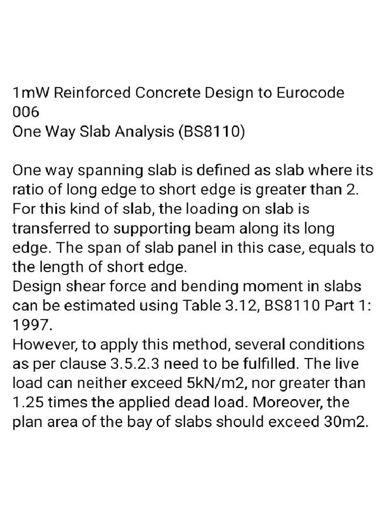 Slab Design To BS 8110 & Eurocode. | PDF