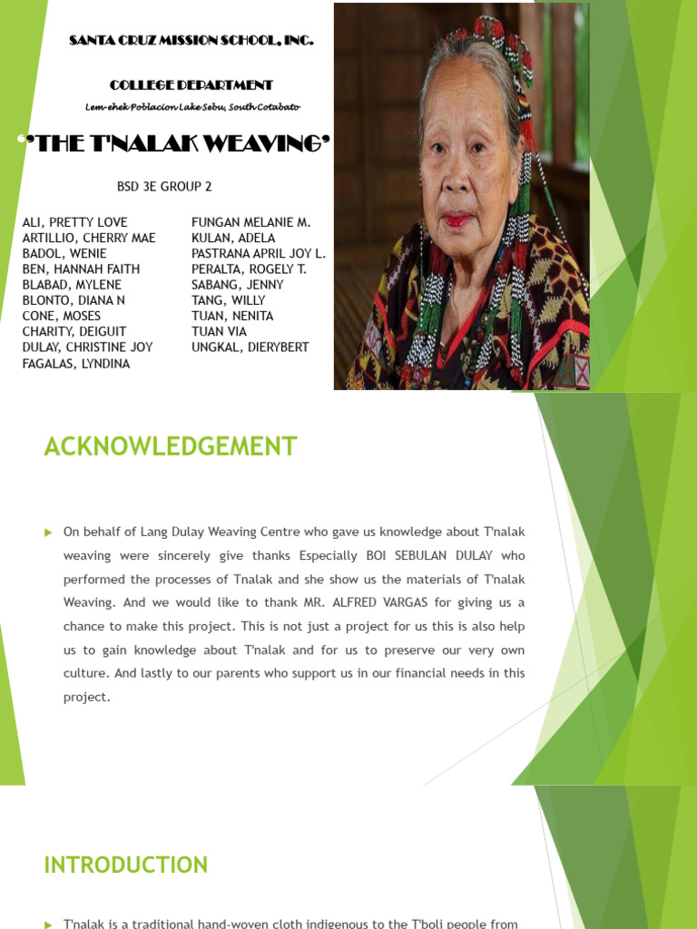 T'nalak Weaving: Cultural Heritage of T'boli | PDF | Textiles | Handicrafts