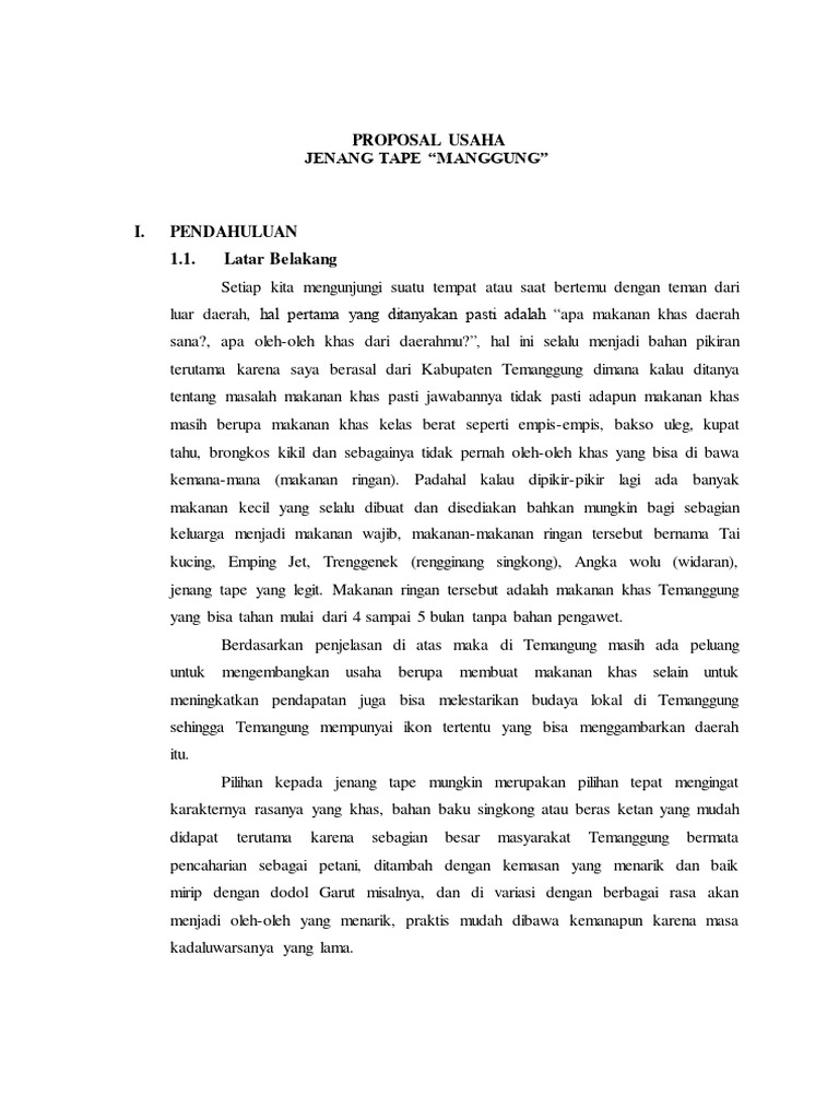 Contoh Proposal Usaha Jenang Tape Manggung | PDF