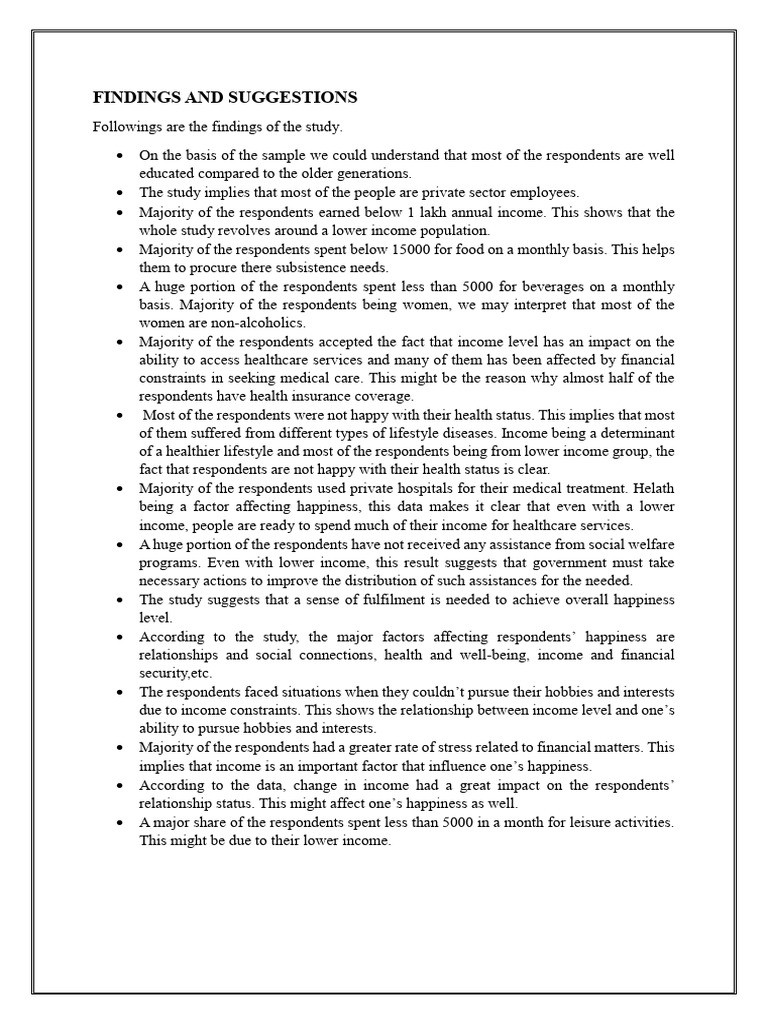 Findings and Suggestions 1 | PDF | Income | Health Care