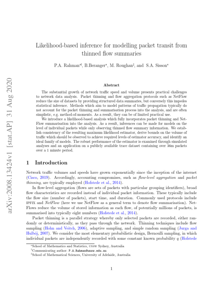 Likelihood-Based Inference For Modelling Packet Transit From Thinned Flow Summaries | PDF ...