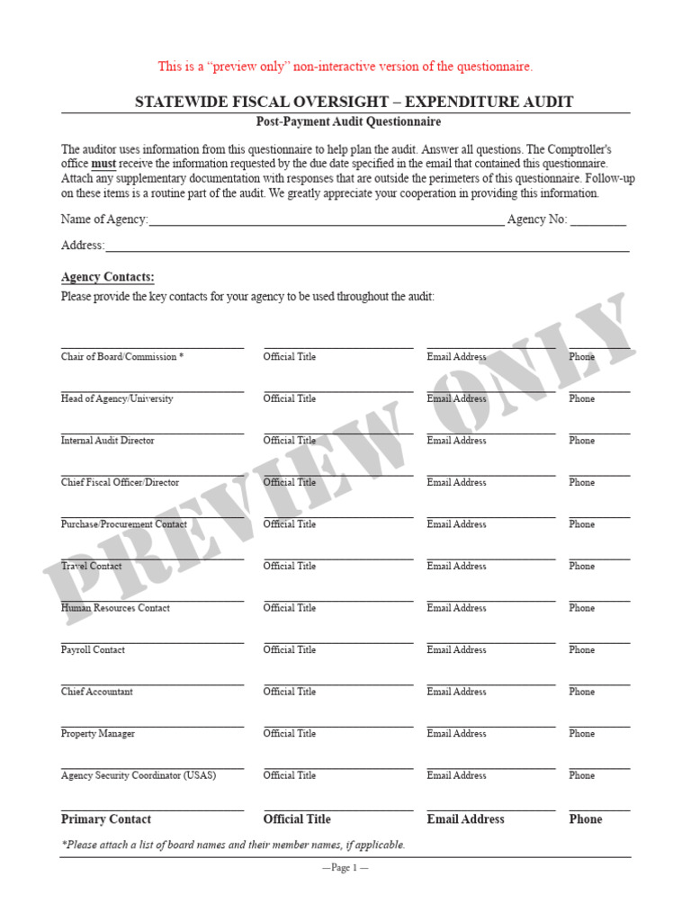 PostPayment Audit Questionnaire PreviewOnly | PDF | Credit Card | Payments