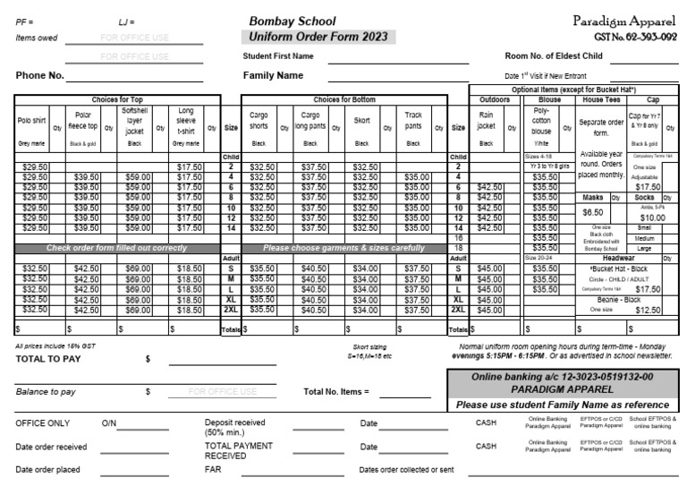 Uniform_order_form_2023 | PDF | Banks | T Shirt