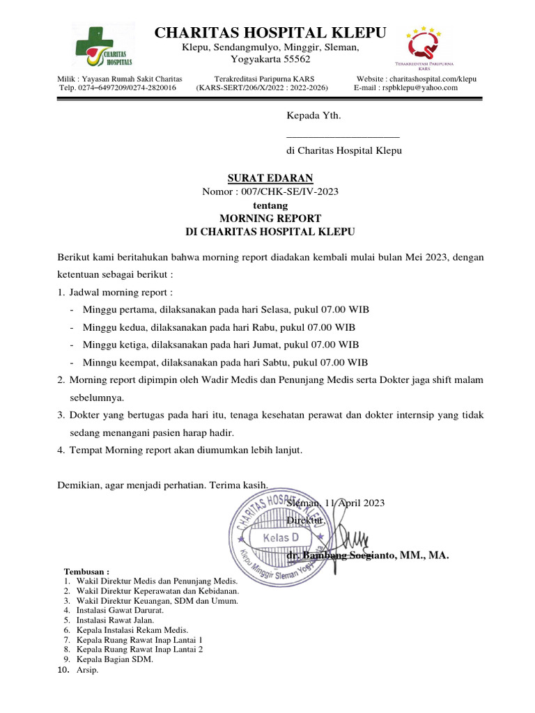 Surat Edaran TTG Morning Report | PDF