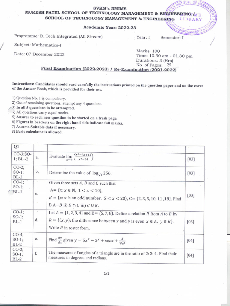 Math question paper | PDF