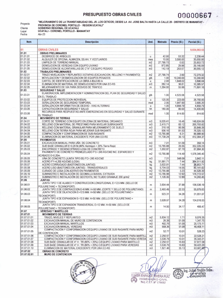 Presupuesto-Obras Civiles | PDF