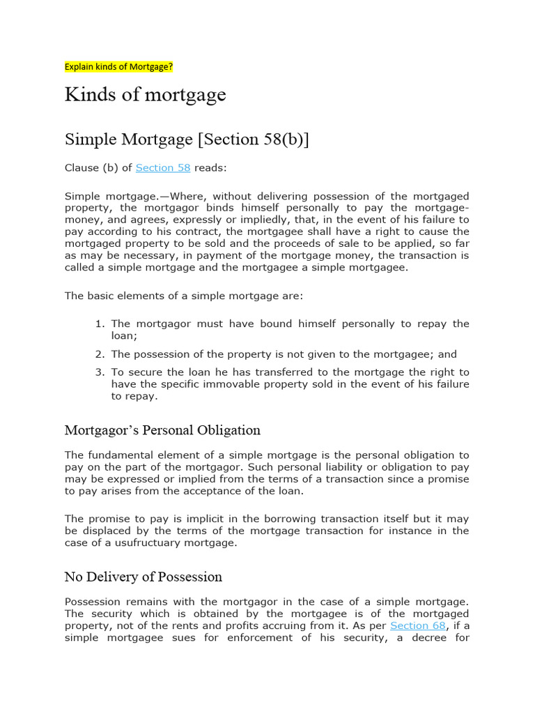 Explain Kinds of Mortgage | PDF | Mortgage Law | Mortgage Loan
