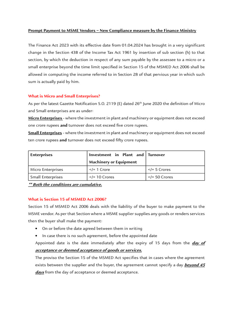 Prompt Payment To MSME Vendors | PDF | Small And Medium Sized Enterprises | Payments