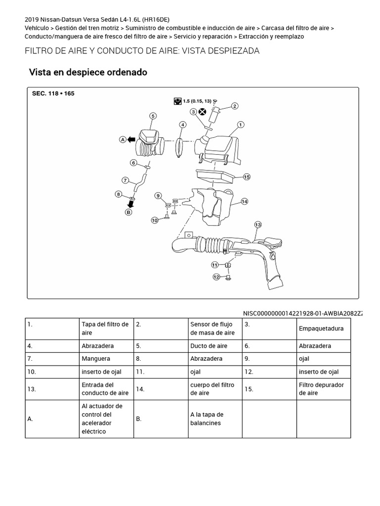 Motor 2019 Nissan Versa L4-1.6L (HR16DE) | Descargar gratis PDF ...