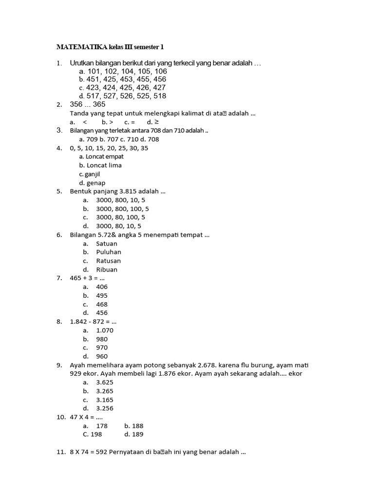 MATEMATIKA Kelas III Semester 1 | PDF