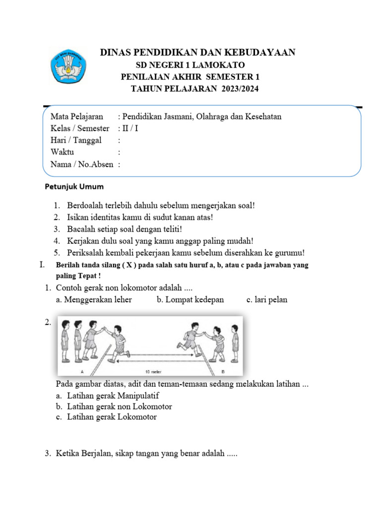 Soal & Jawaban PAS PJOK Kelas 2 Ver. 1 - WEBSITE WWW - Kherysuryawan.id | PDF
