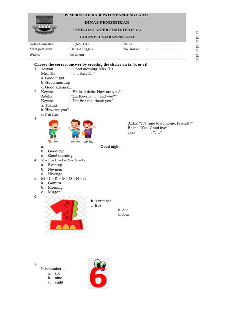 Pas BHS Inggris Kelas 1 | PDF | Euclidean Geometry | Geometry