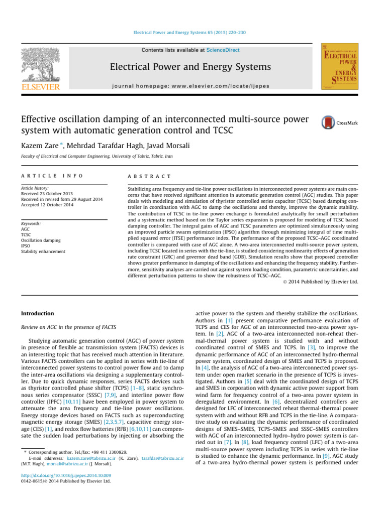 Two Area Thermal Hydro Gas Grc Gdb Pso Ipso Pdf