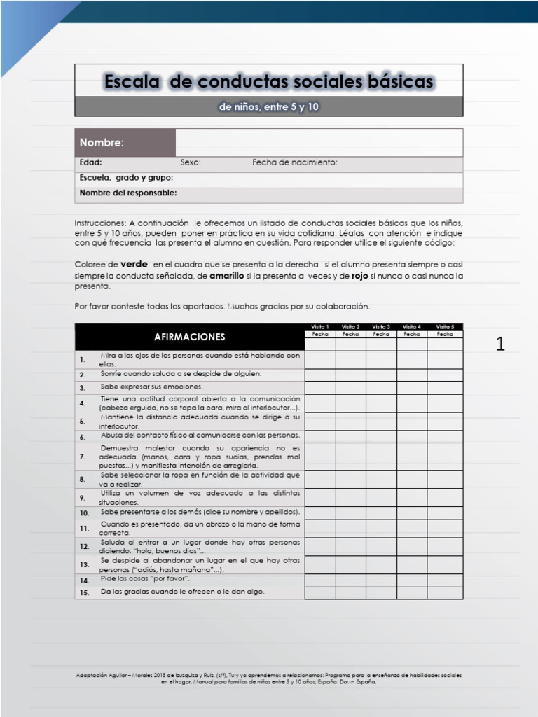 1-. ESCALA DE CONDUCTAS SOCIALES BÁSICAS | PDF