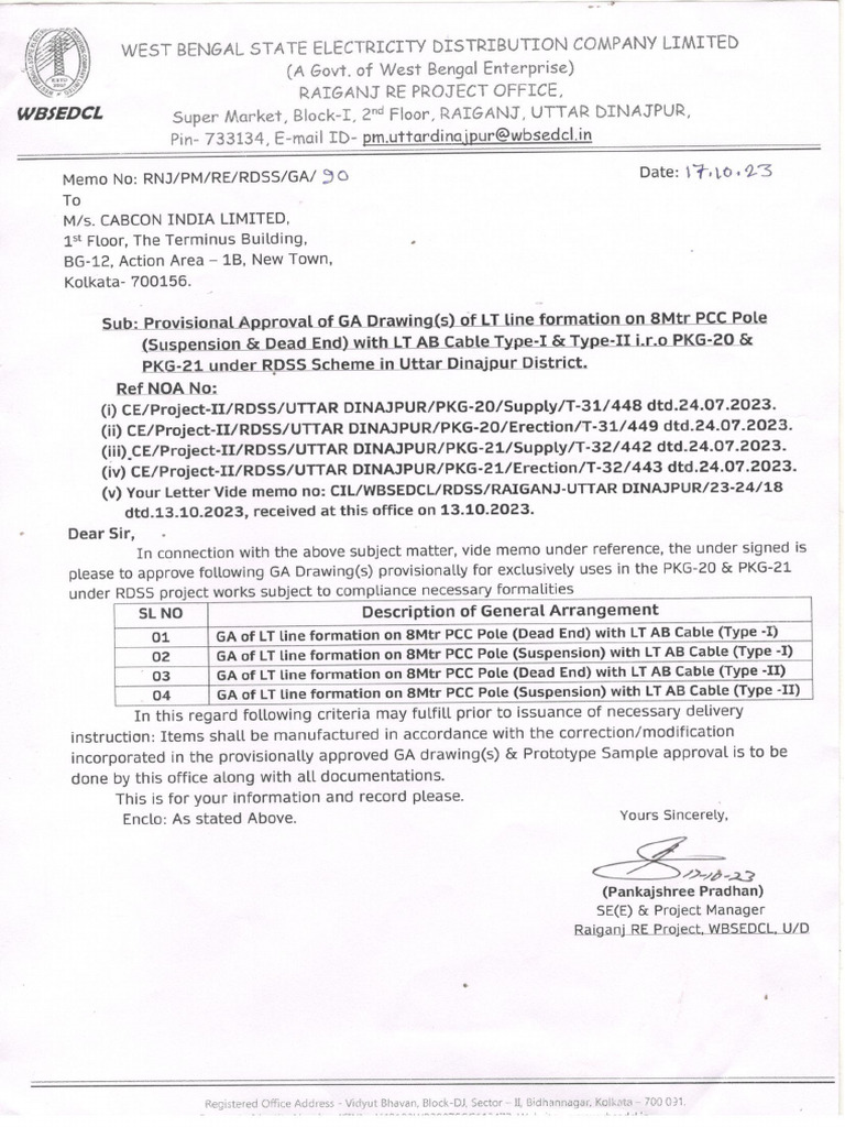 Provisional Approval of GA Drawing of LT Line Formation | PDF