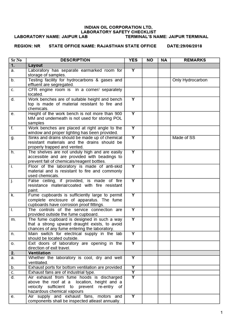 Laboratory Safetychecklist | PDF | Laboratories | Ac Power Plugs And ...