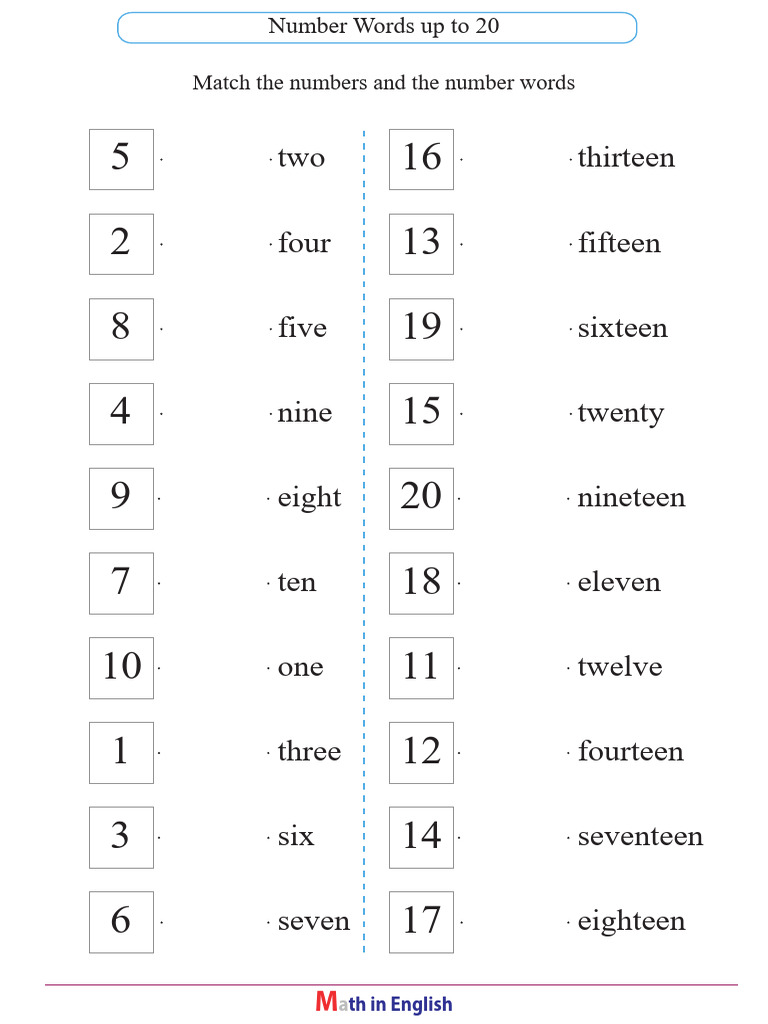 Match Numbers with Words 1-20 | PDF