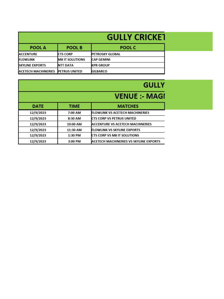GULLY CRICKET - 23 9th& 10th MATCH FIXTURES | PDF