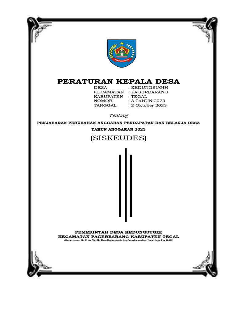 Perkades Penjabaran Perubahan APBdes 2023 No - 3 Kds Full Lamp Ouput ...