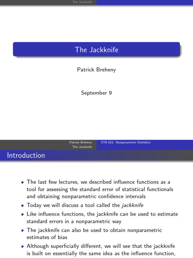The Jackknife: Patrick Breheny | PDF | Resampling (Statistics) | Estimator