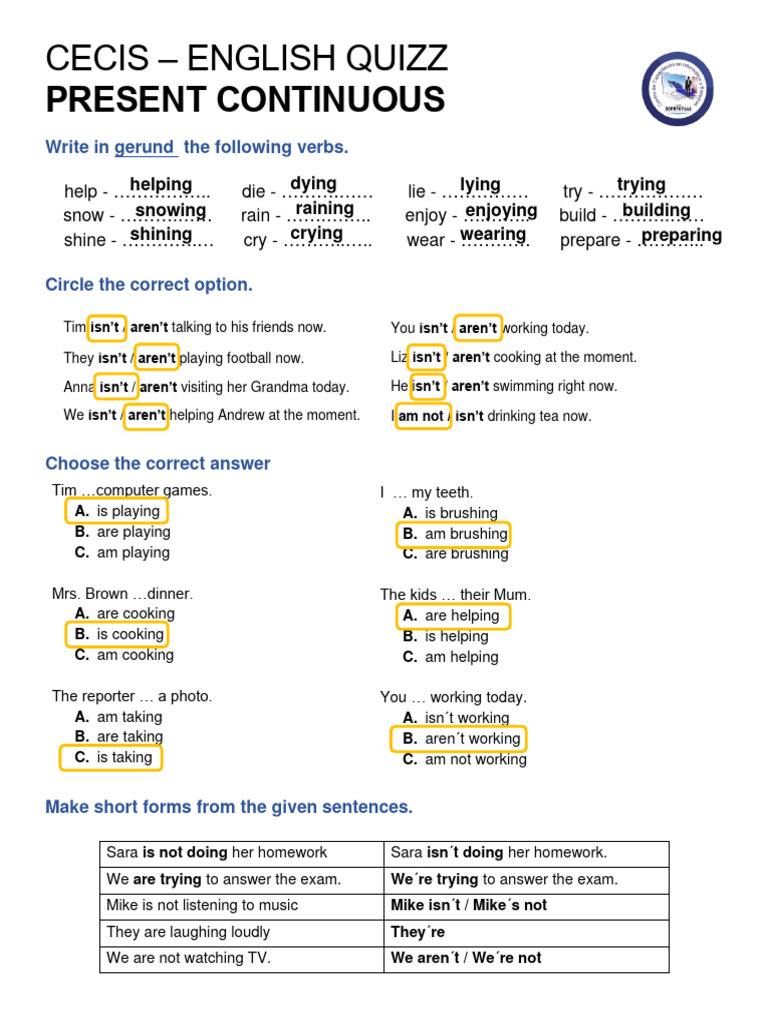 ACTIVITY Present Continuous TEST SOLVED | PDF | Linguistic Morphology ... ACTIVITY Present Continuous TEST SOLVED | PDF | Linguistic Morphology ...
