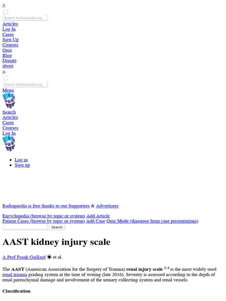 AAST Renal Injury Scale | PDF | Kidney | Injury AAST Renal Injury Scale | PDF | Kidney | Injury
