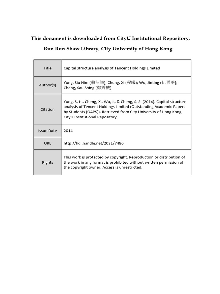 Capital Structure Analysis of Tencent | PDF | Financial Risk | Capital ...