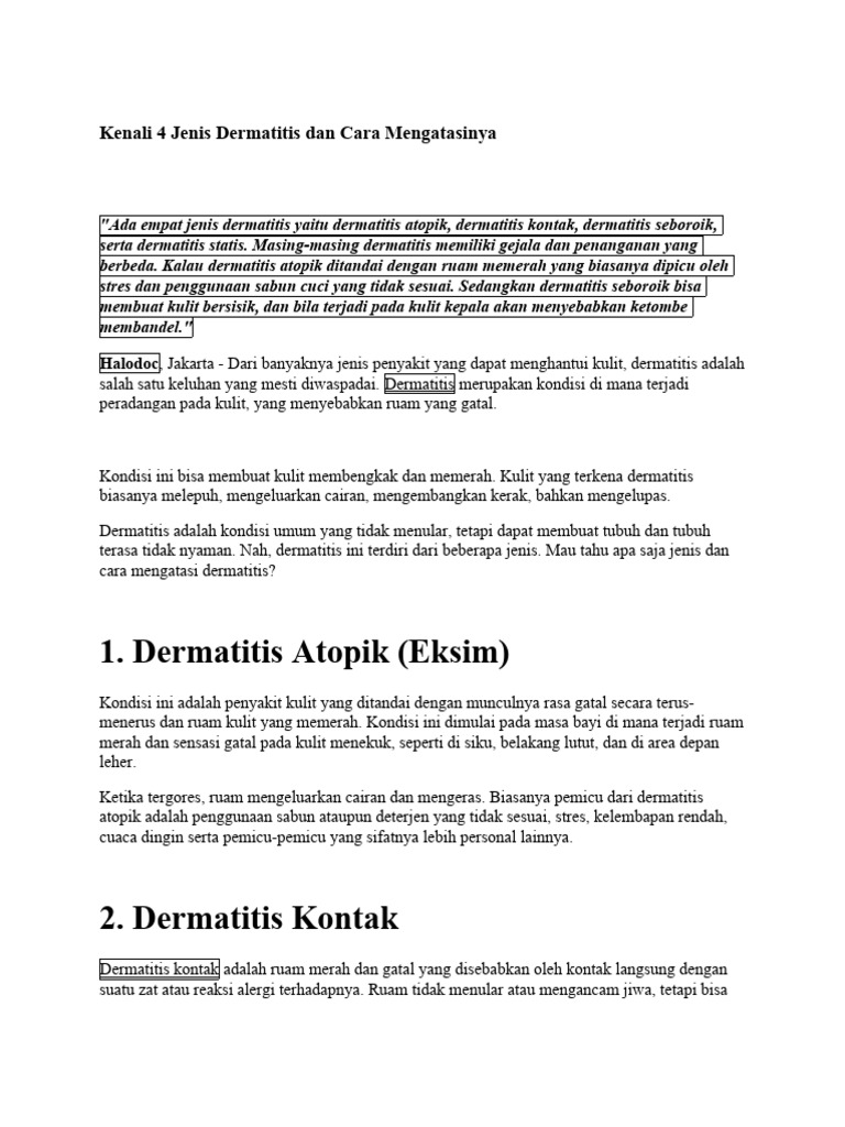 Jenis-Jenis Dermatitis dan Penanganannya | PDF