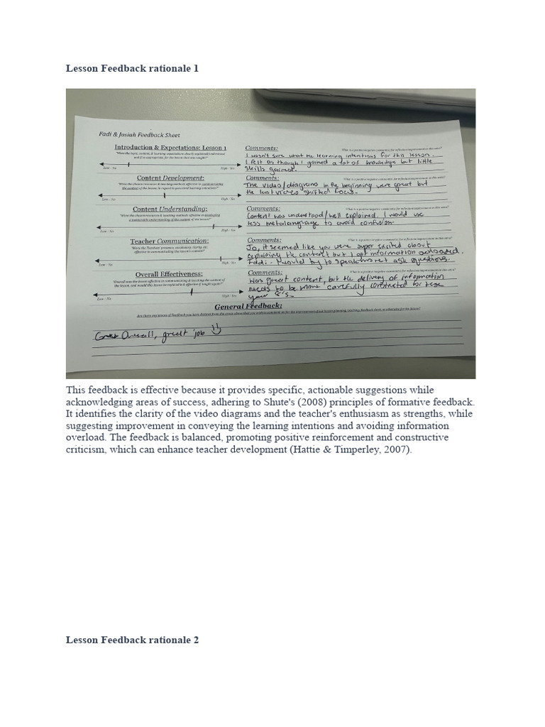 Lesson Feedback Rationale 1 | PDF | Psychology | Cognitive Science