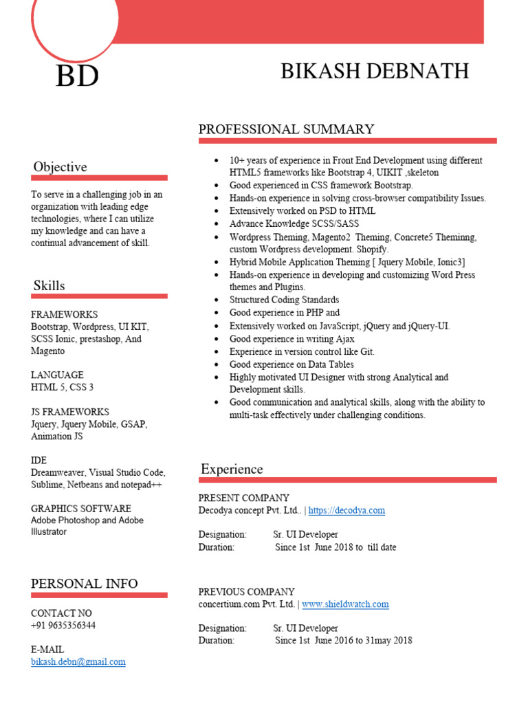 Resume Bikash Debnath | PDF | J Query | Bootstrap (Front End Framework)