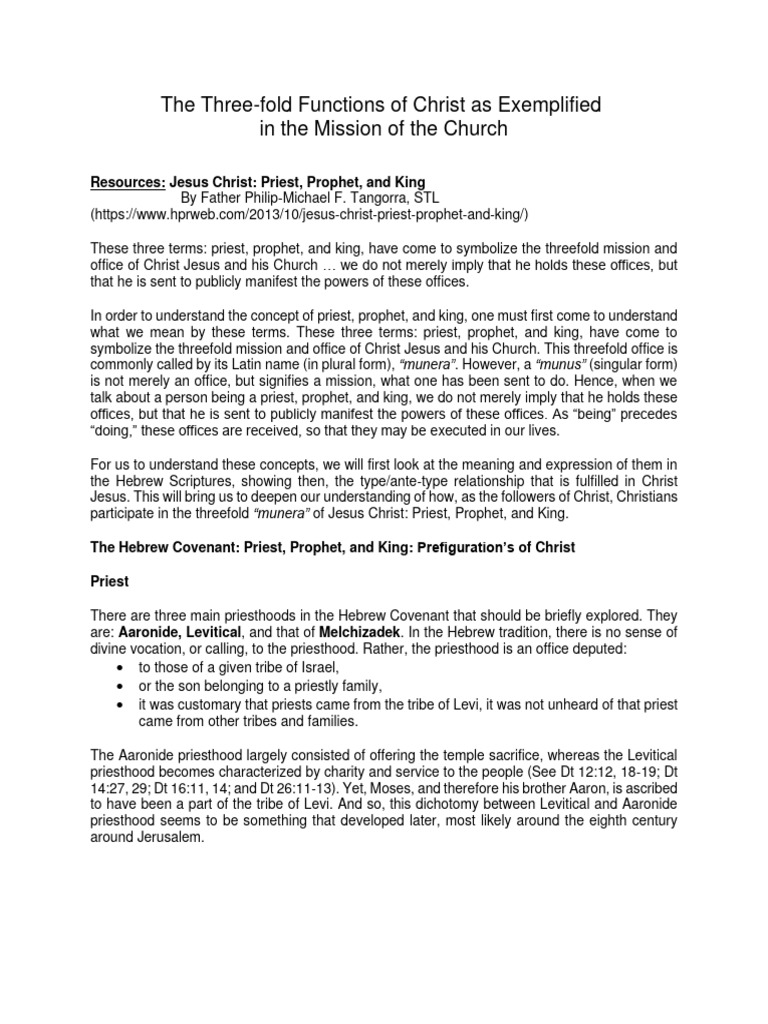 Threefold Mission of Christ Explained | PDF | Baptism | Deacon