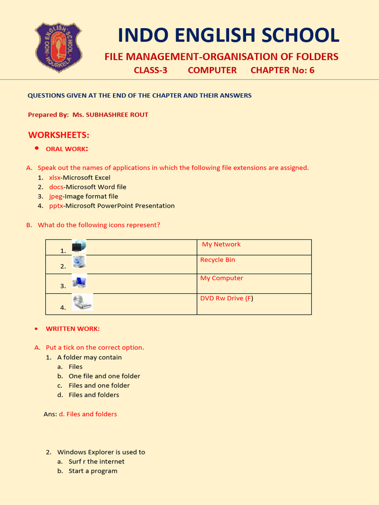 CLASS 3 COMPUTERS CHAPTER 6 FILE MANAGMENT ORGANISATION OF FOLDERS Ms. Subhashree Rout | PDF ...
