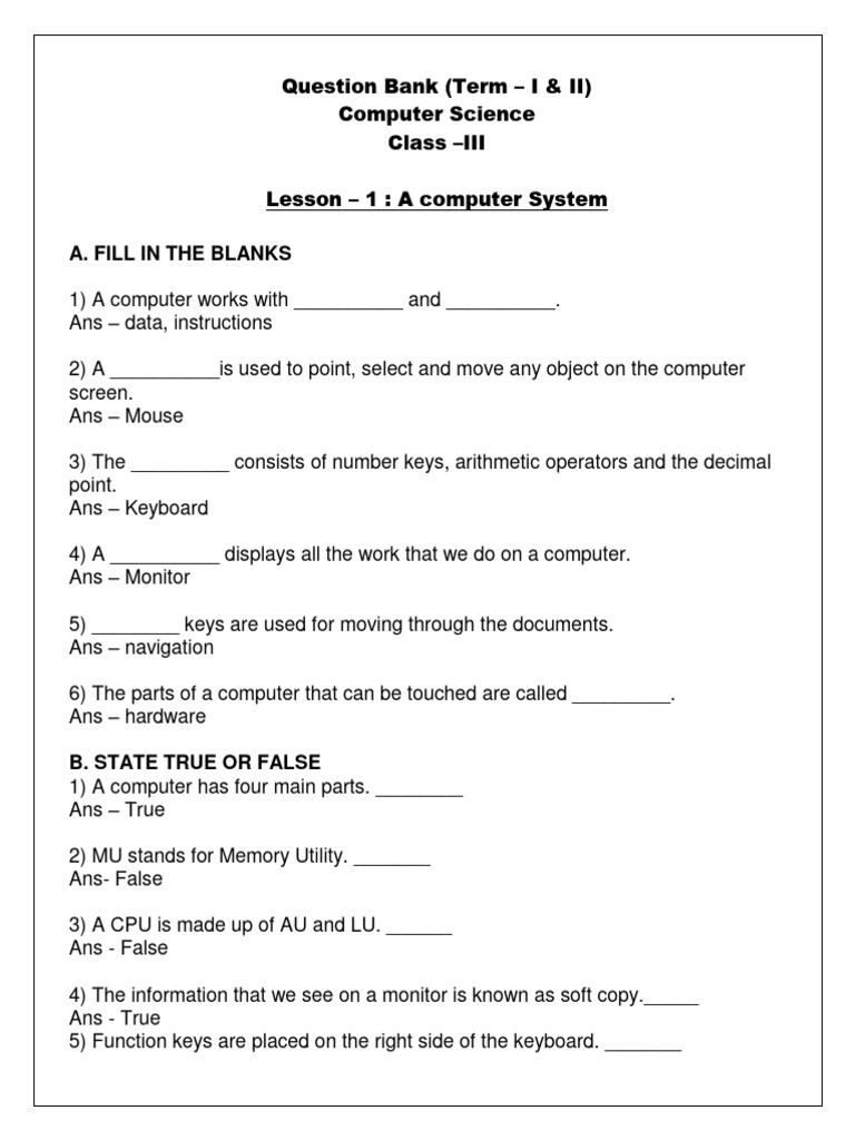 CLASS 3 Question Bank Computer | PDF | Graphical User Interfaces | Computer File