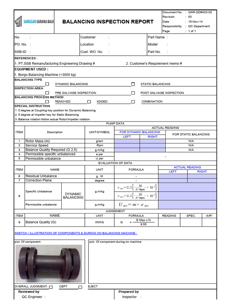 QAR-QD423-02 Balancing Testing Report For General Shaft - Flange ...