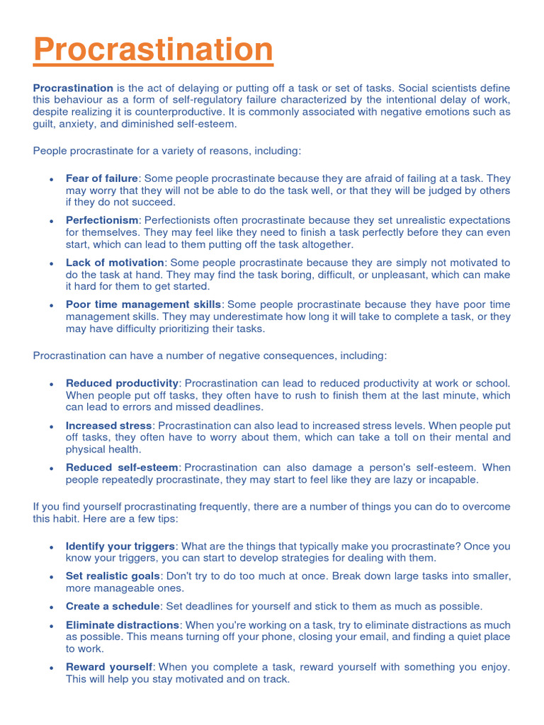 Everything About Procrastination In-Short | PDF | Procrastination | Professional Skills