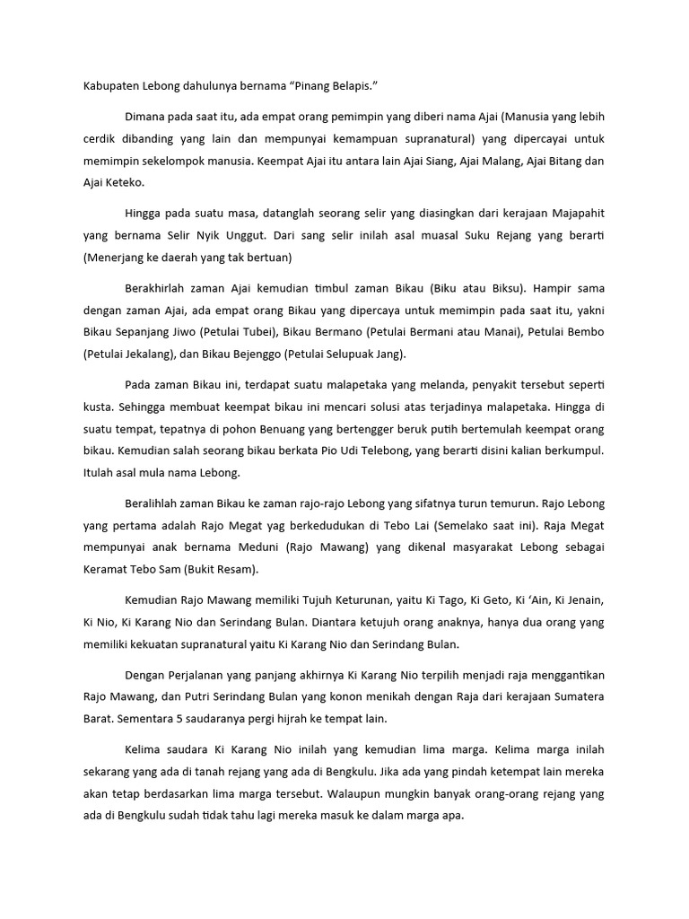 Sejarah Kabupaten Lebong dan Raja-raja | PDF | Agama & Spiritualitas ...